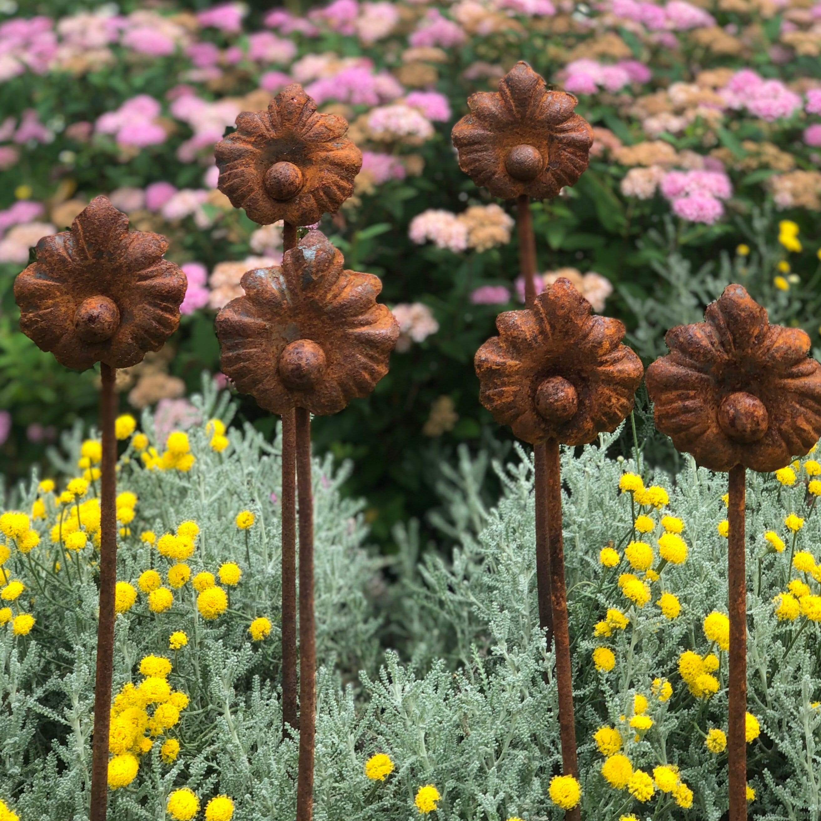 Rusty flowers set of 6 Metal flower garden stake Metal | Etsy