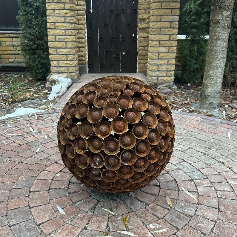 Rusty Metal Ball Sculpture, 20'' Diameter, Garden Art Sphere, Handmade ...