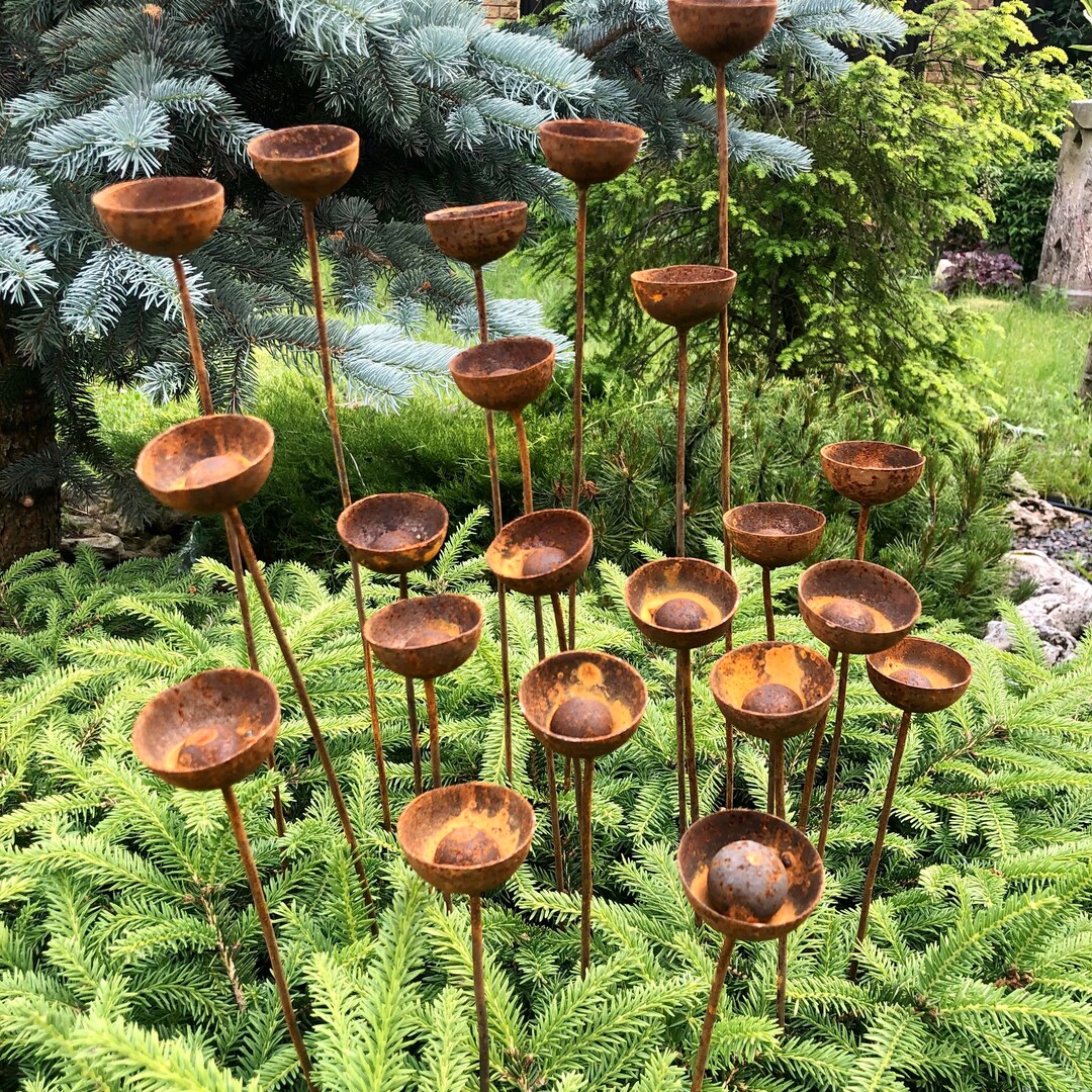 Rusty Flowers Set of 20, Flowers Garden Decor, Metal Garden Decor ...
