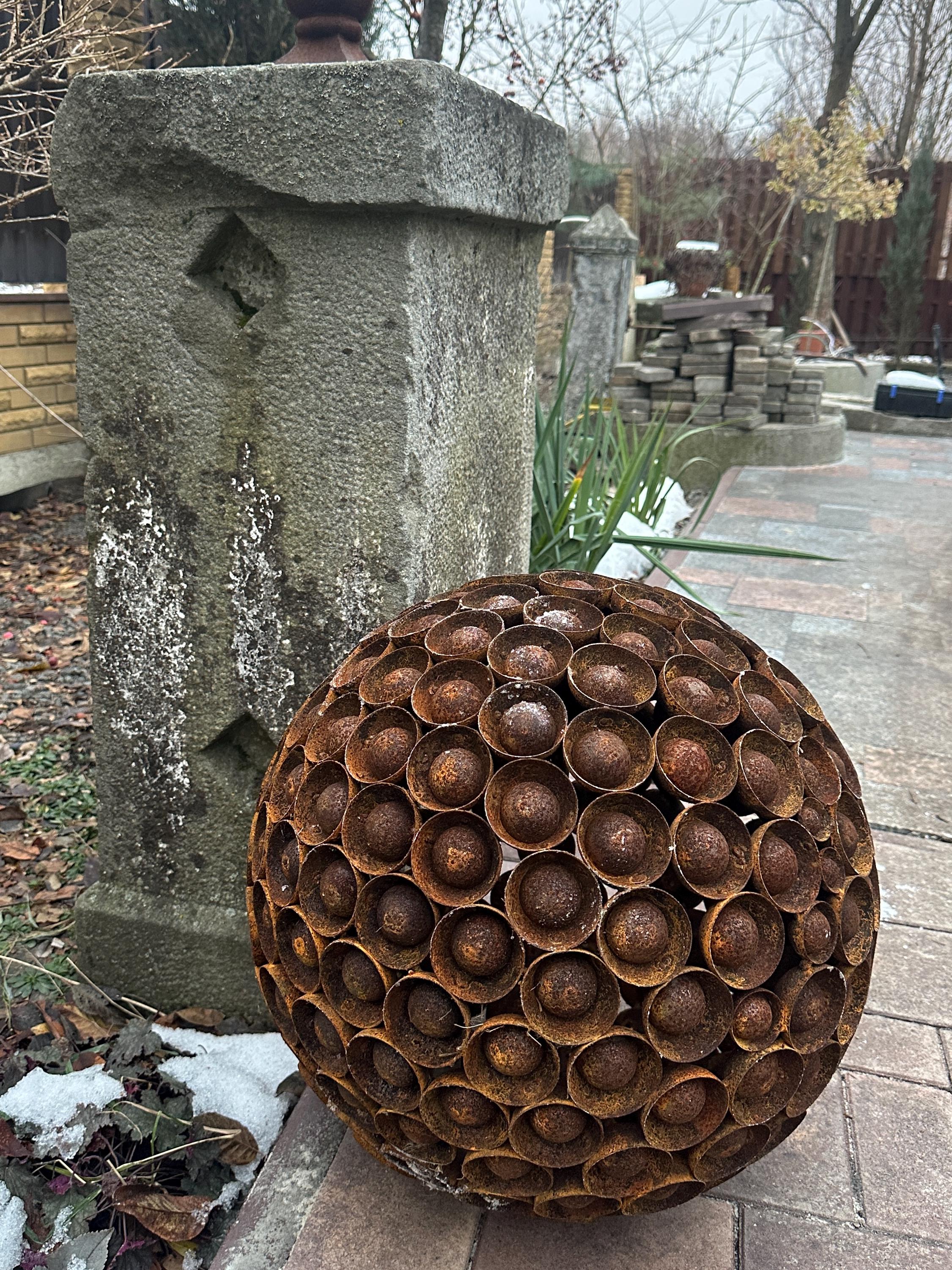 Rusty Metal Ball Sculpture, 20'' Diameter, Garden Art Sphere, Handmade ...
