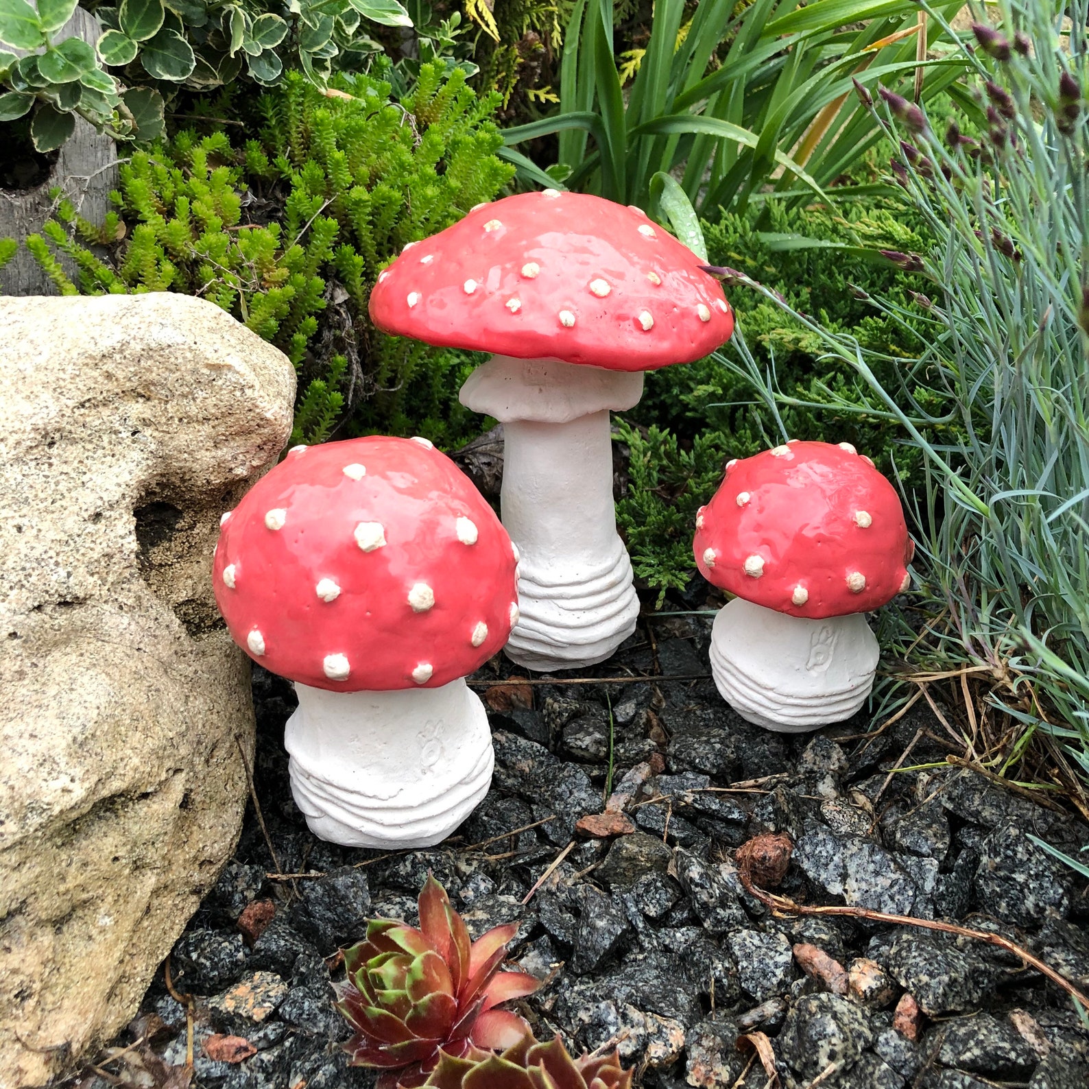 Ceramic Mushrooms 3 Ceramic Mushrooms Garden Art Sculpture - Etsy