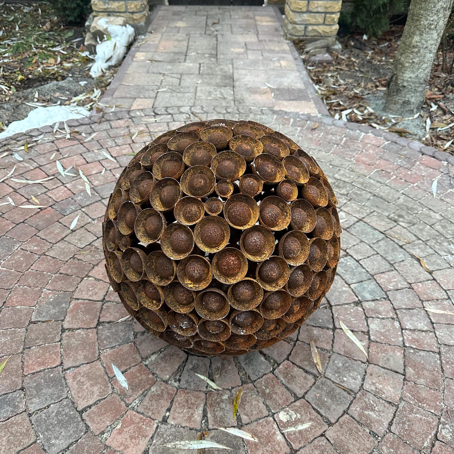 Rusty Metal Ball Sculpture, 20'' Diameter, Garden Art Sphere, Handmade ...