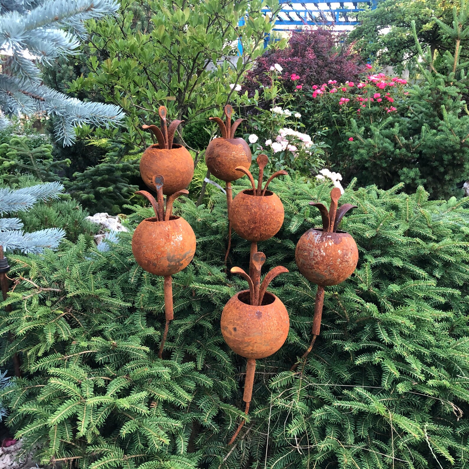 Rusty Flowers Set of 6 Metal Garden Decor 6 Rusty Flowers | Etsy