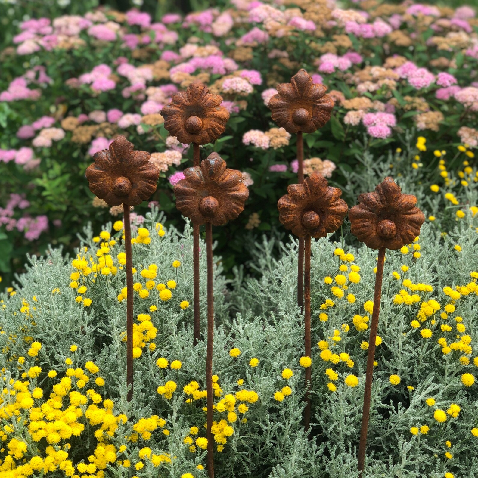 Rusty Flowers Set of 6 Metal Flower Garden Stake Metal | Etsy