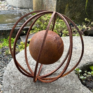 12” Rusty Metal Sphere – Outdoor Garden Decor, Weathered Steel Ornament ...