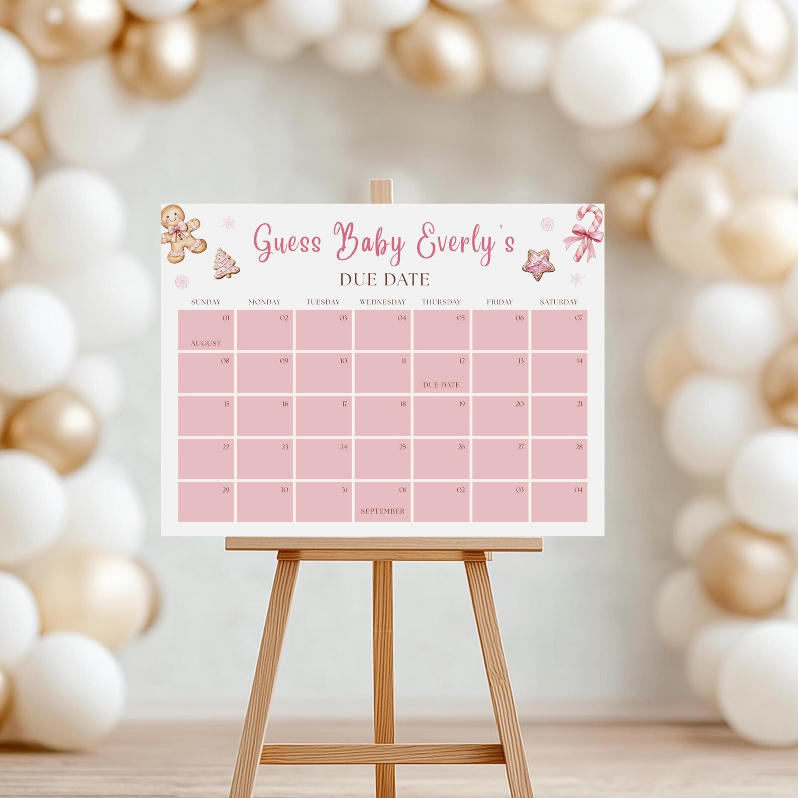Gingerbread Baby Shower Due Date Calendar: Winter Cookie Theme (digital ...