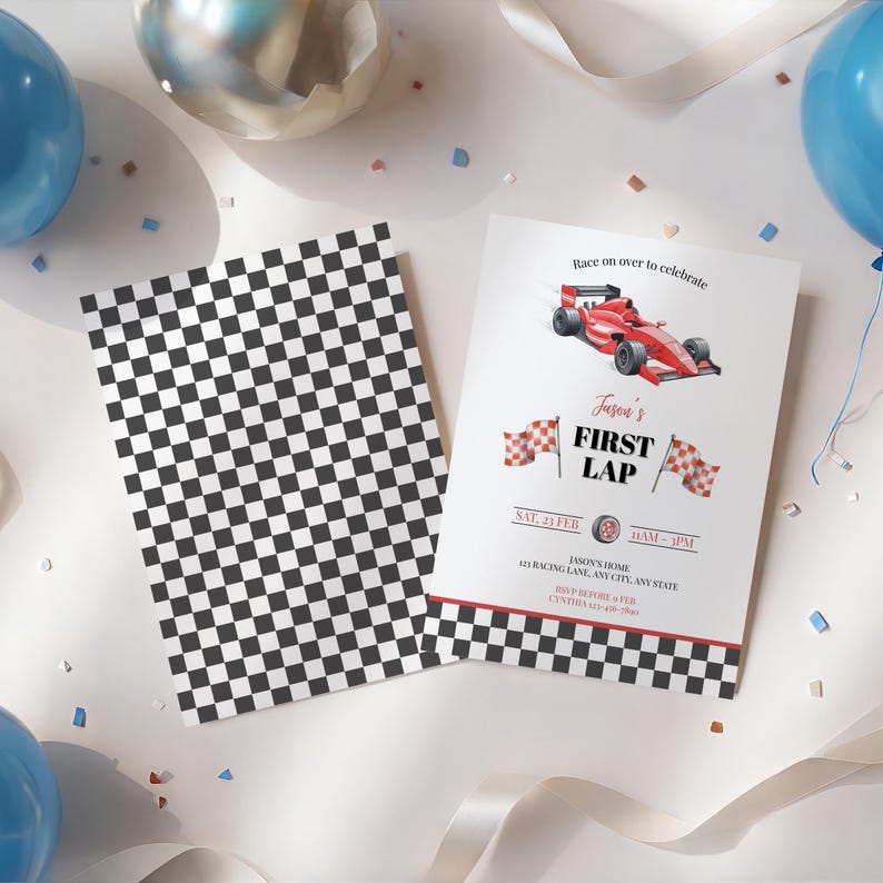 Fast One Bday Invite Red Race Car, Boy Birthday Party, First Birthday ...