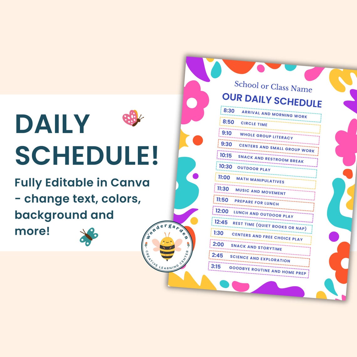 Editable Daily Schedule Template: Homeschool & Daycare (canva) - Etsy
