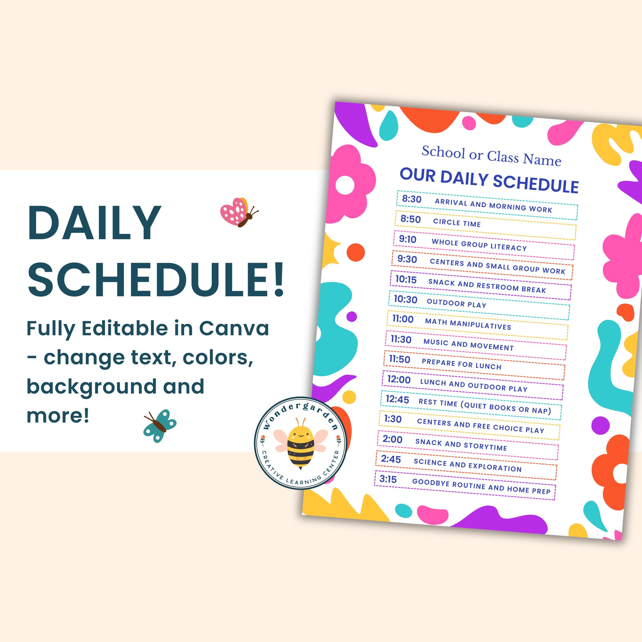 Editable Daily Schedule Template! Easily Customize Text, Colors ...