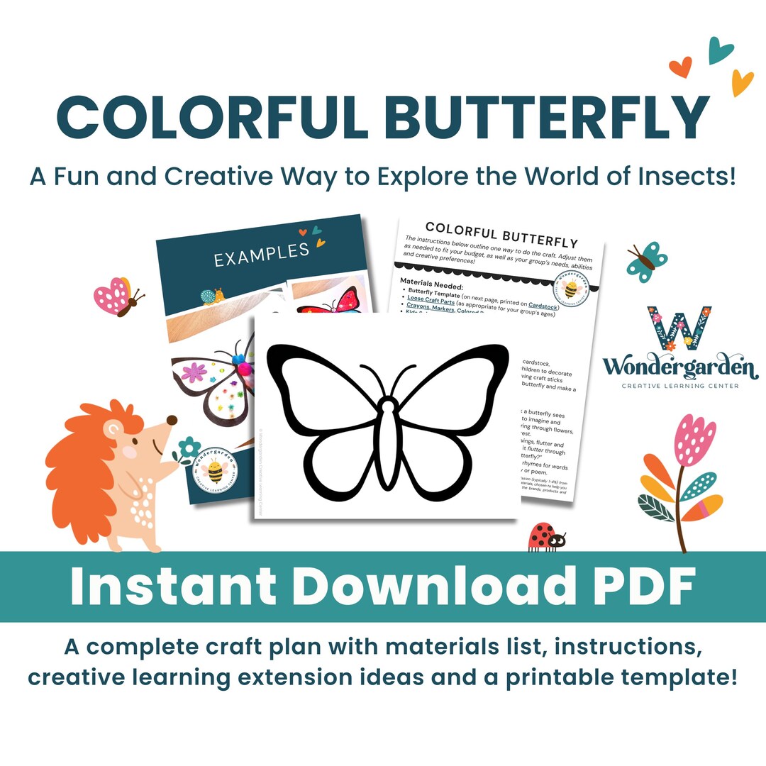 Butterfly Kids Craft: Printable Template & Instructions (instant ...