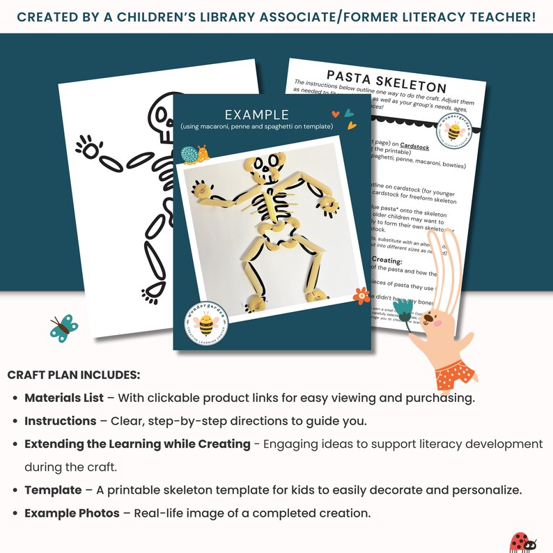 Pasta Skeleton Kids Craft Plan: Printable Learning Activity (PDF) - Etsy