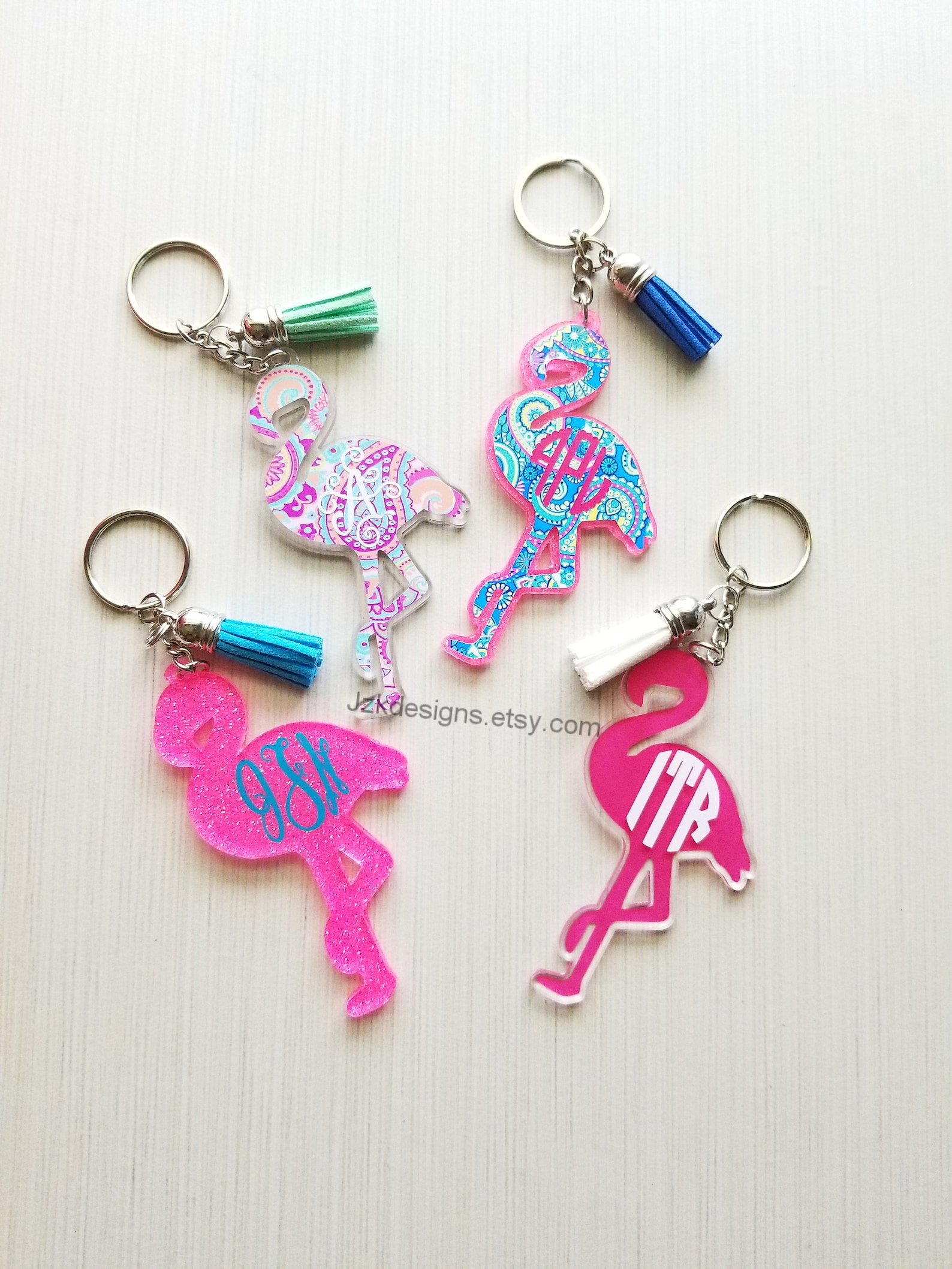Flamingo Monogram Keychain, Flamingo Keychain, Monogram Keychain ...