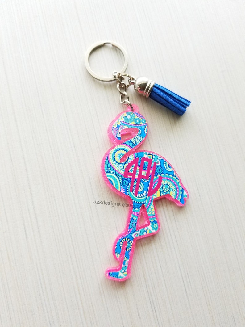 Flamingo monogram keychain flamingo keychain monogram | Etsy