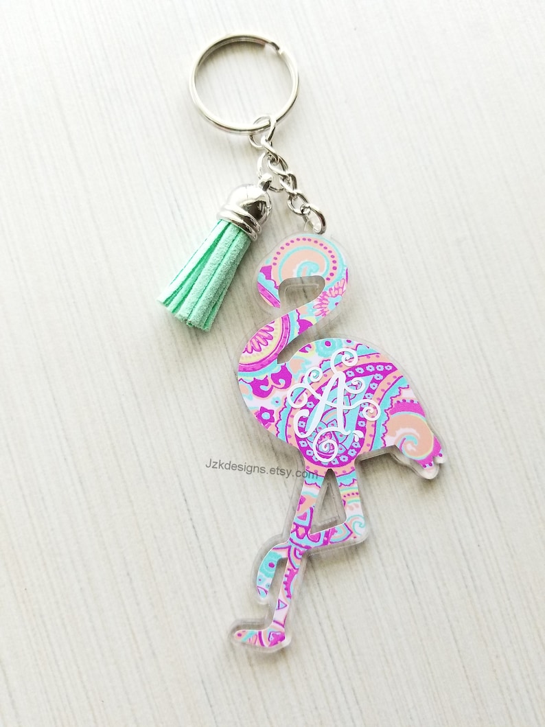 Flamingo monogram keychain flamingo keychain monogram | Etsy