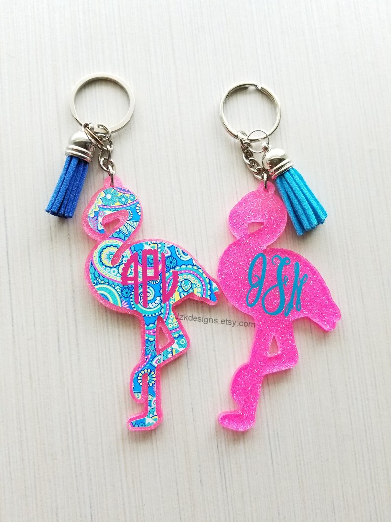 Flamingo Monogram Keychain, Flamingo Keychain, Monogram Keychain ...