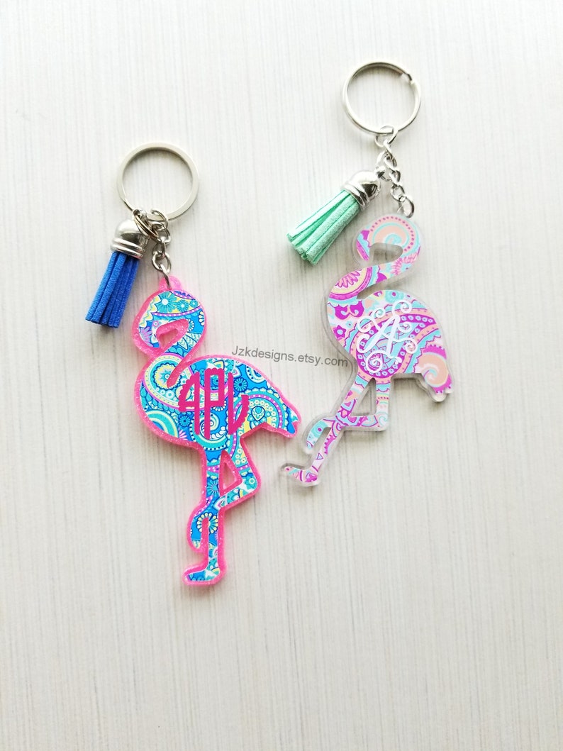 Flamingo Monogram Keychain, Flamingo Keychain, Monogram Keychain ...