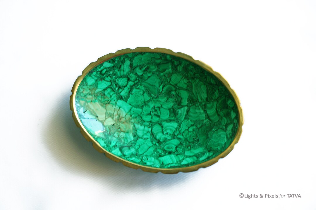 Malachite Oval Plate With Copper Border 4 Inch - Etsy