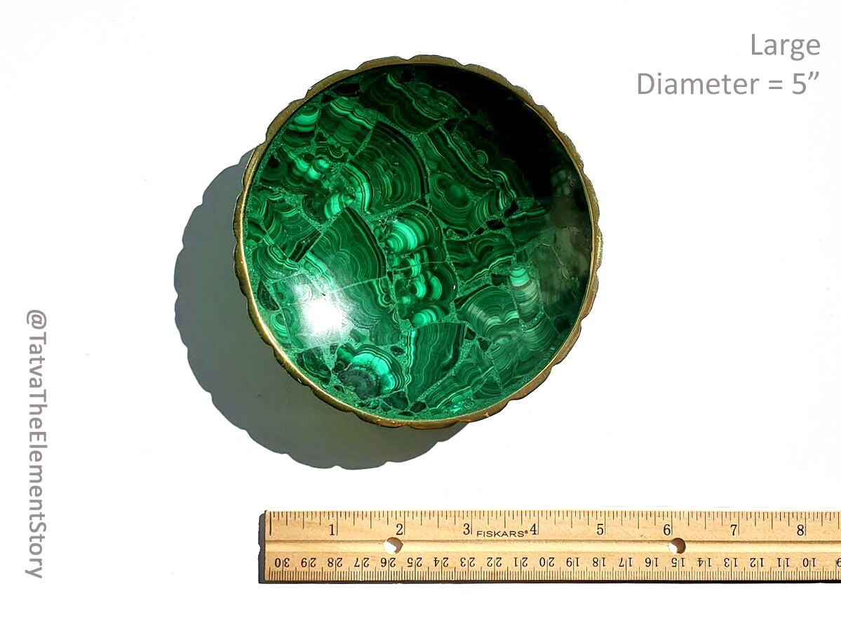 Malachite Round Plate/dish With Brass Border - Jewelry Holder - Green ...