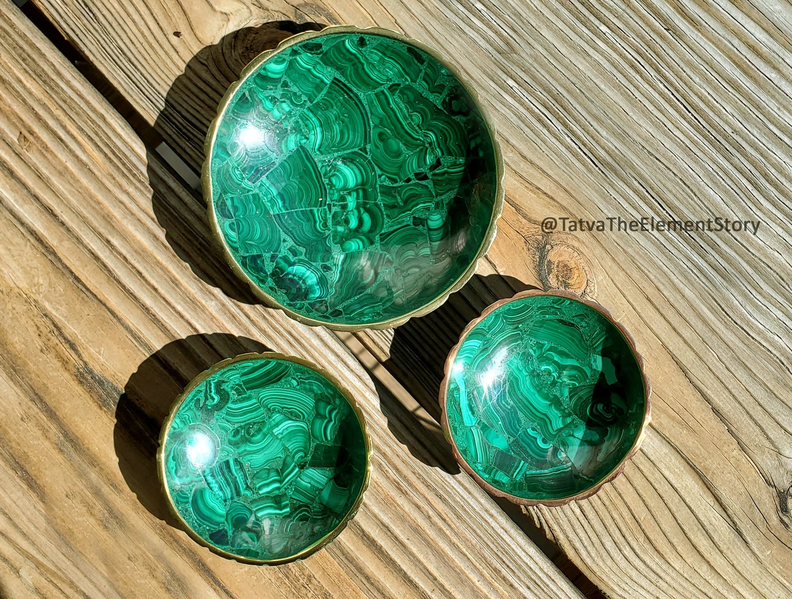 Malachite Round Plate/dish With Brass Border - Jewelry Holder - Green ...