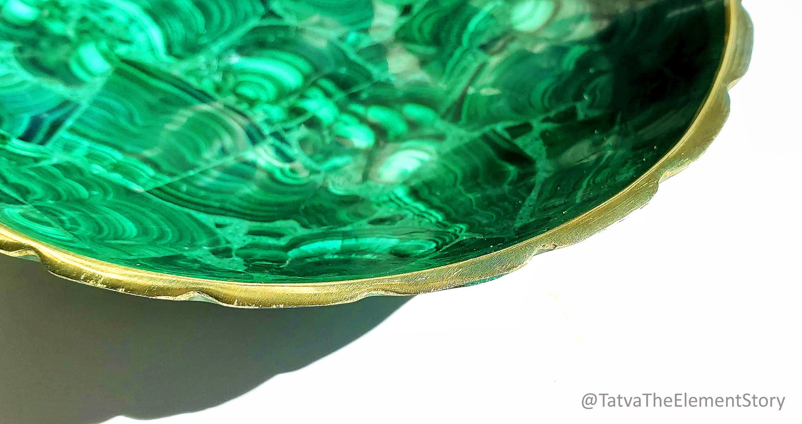 Malachite Round Plate/dish With Brass Border - Jewelry Holder - Green ...