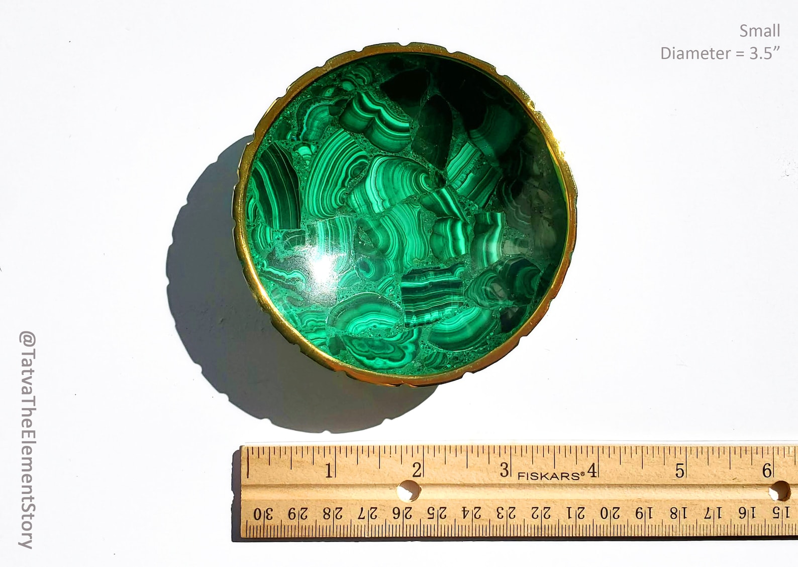 Malachite Round Plate/dish With Brass Border - Jewelry Holder - Green ...
