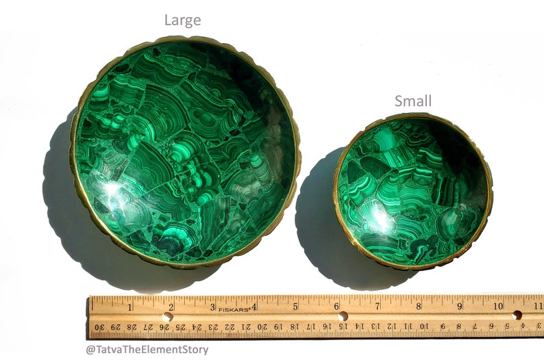Malachite Round Plate/dish With Brass Border - Jewelry Holder - Green ...