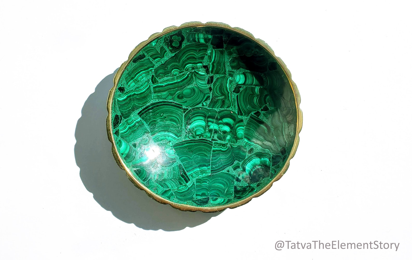 Malachite Round Plate/dish With Brass Border - Jewelry Holder - Green ...