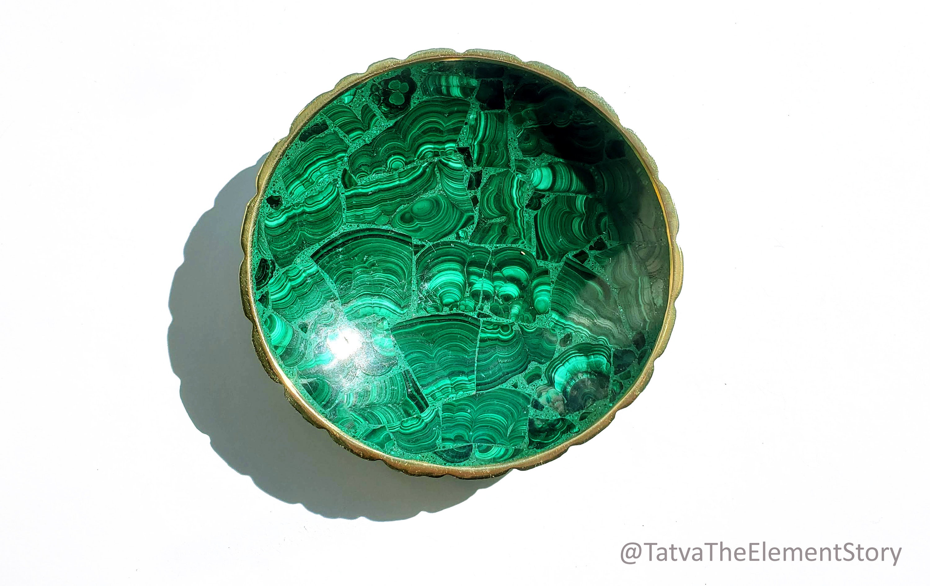 Malachite Round Plate/dish With Brass Border - Jewelry Holder - Green ...