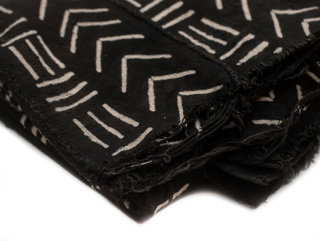 Bogolan Mud Cloth Handmade in Mali Authentic African Textile Premium Quality Fabric Ebony Black ...