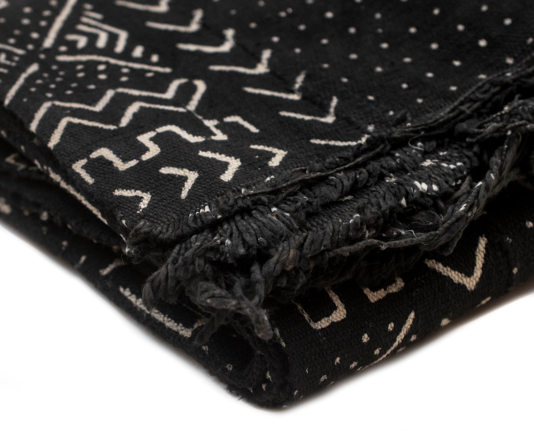 Bogolan Mud Cloth Handmade in Mali Authentic African Textile Premium Quality Fabric Ebony Black ...