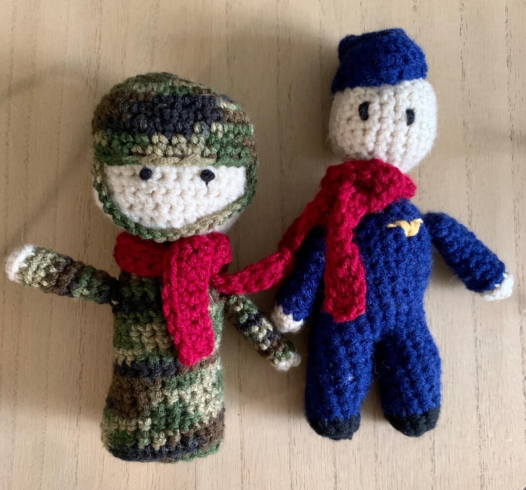 Military Crocheted Amigurumi Soldier, Camo or Dress Blues, Remember ...