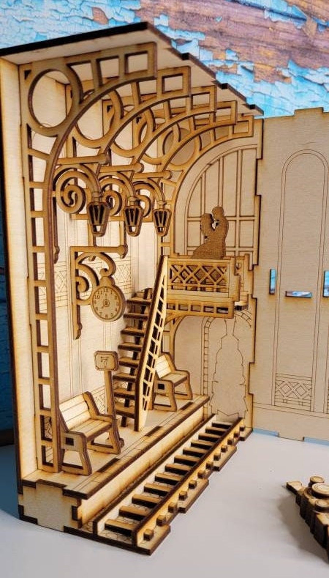 Book Nook Train Station - Shelf Insert- DIY Bookend Kit - Train Diorama ...