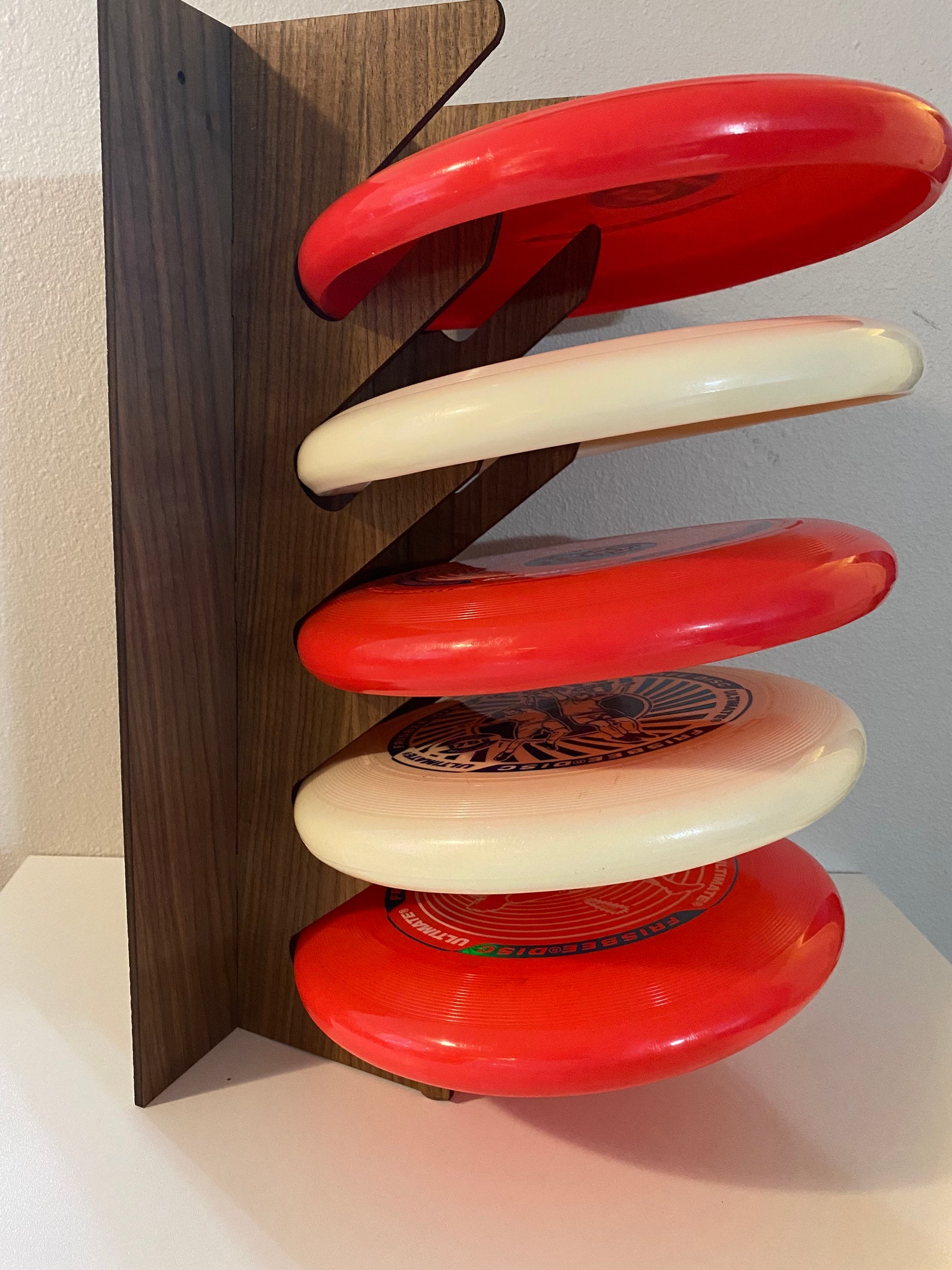 Ultimate Frisbee Disc Rack Storage Holder - Walnut Finish - Rubbed With ...