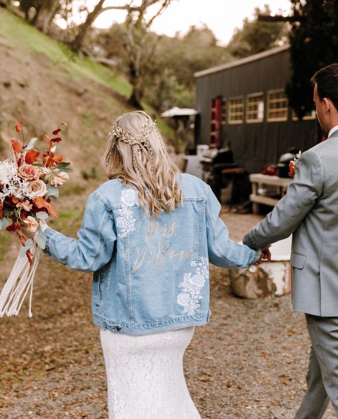 Custom Embroidered Bridal Denim Jacket: White Lace, Relaxed Fit - Etsy