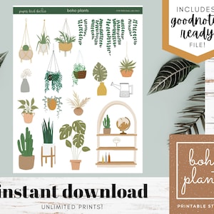 Boho Plants Stickers Digital Printable Planner Bujo | Etsy