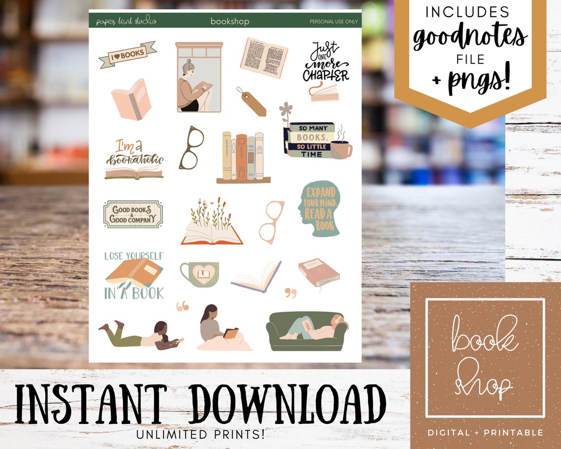 Bookshop Book Reading Stickers Printable Digital - Etsy