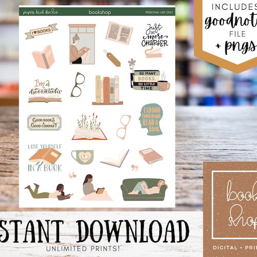 Bookshop Book Reading Stickers Printable Digital - Etsy