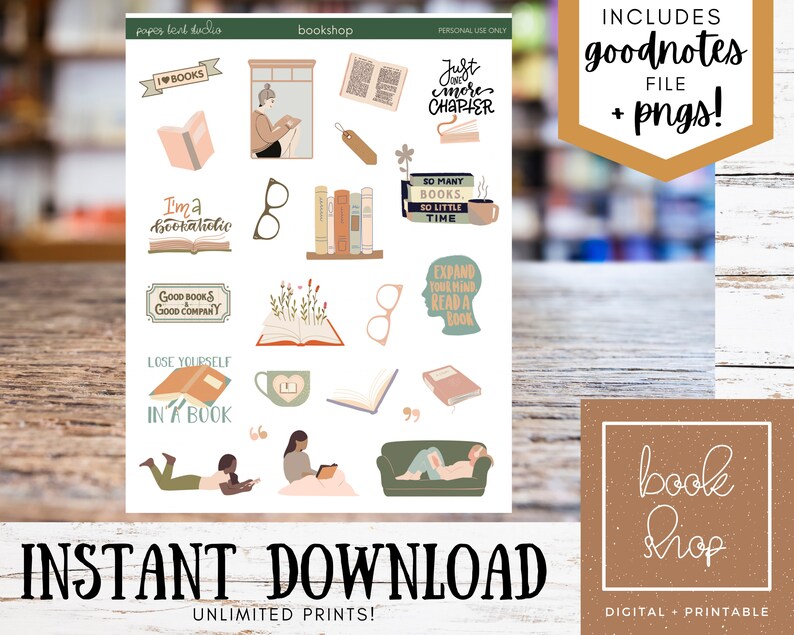 Bookshop Book Reading Stickers Printable Digital - Etsy