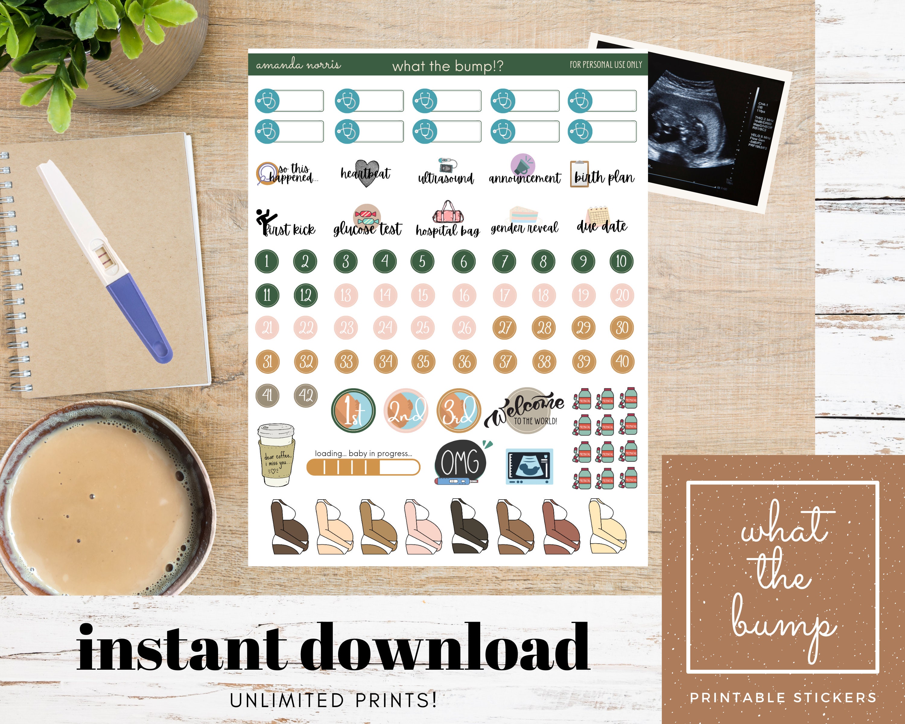 Printable Pregnancy Stickers for Planner, Bujo, Scrapbooking ...