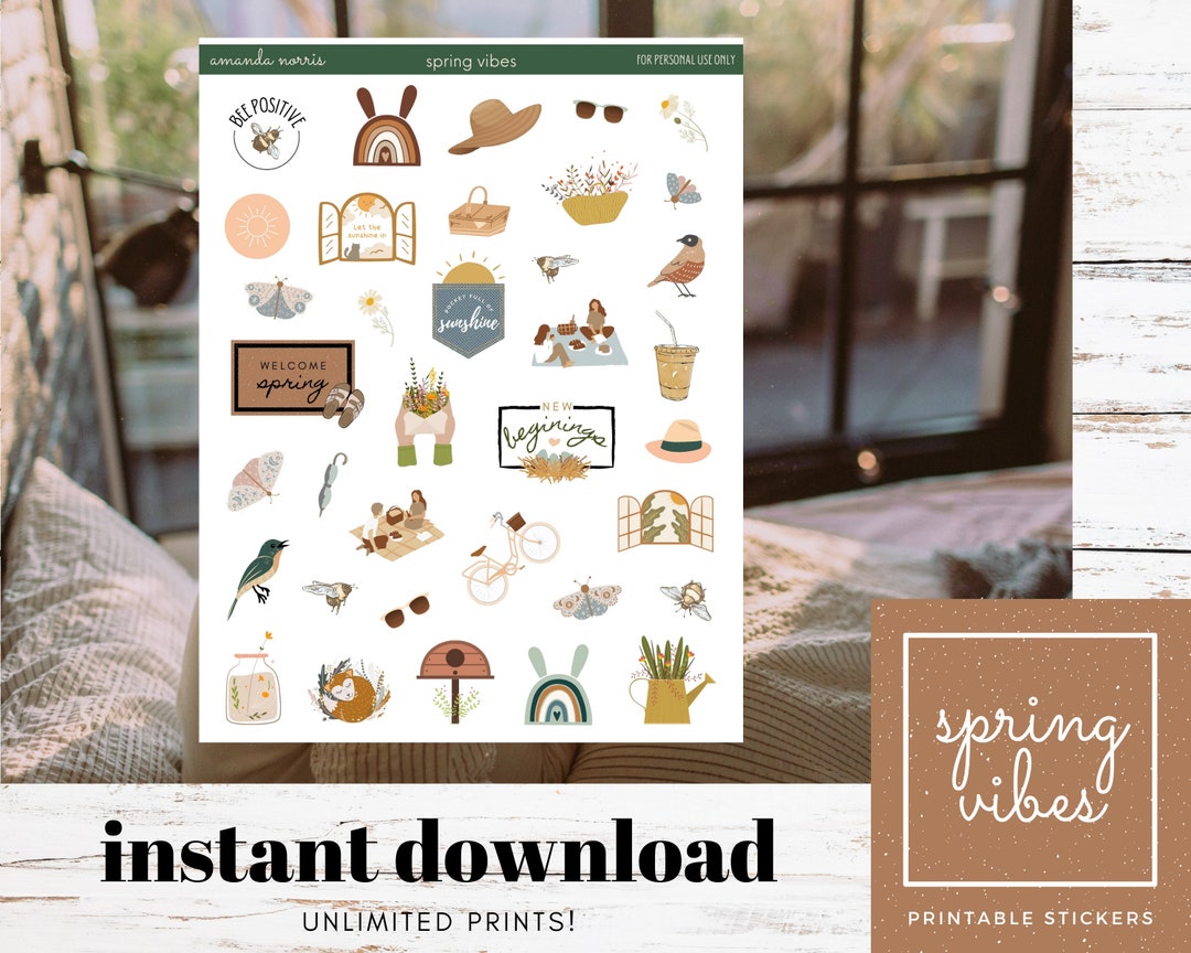Spring Vibes Printable Stickers | Planner, Bujo, + Scrapbook Decor ...