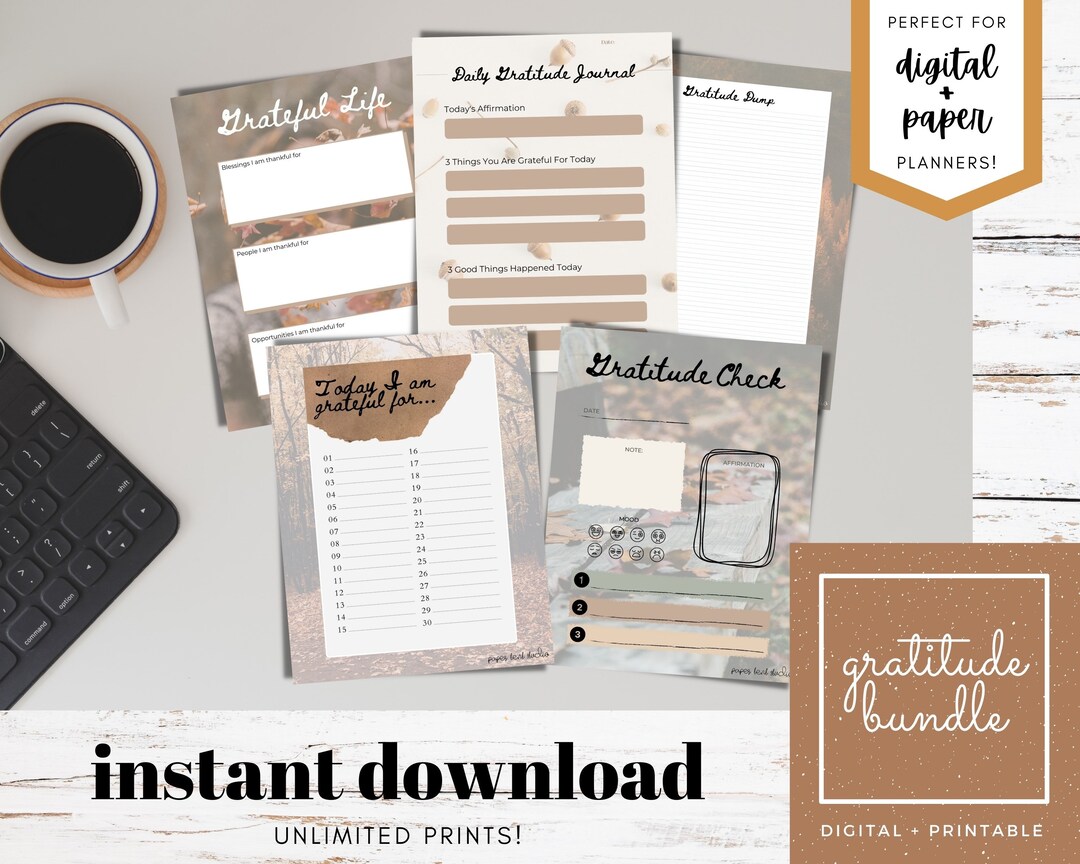 Gratitude List + Journal Bundle | Printable + Digital + Goodnotes ...