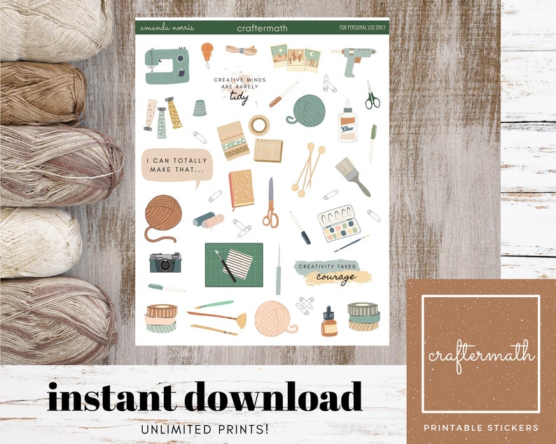 Printable Crafting Stickers | Craftermath | Planner, Bujo, Scrapbook ...