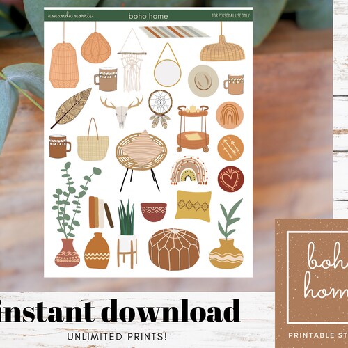 Boho Plants Stickers Digital Printable Planner Bujo - Etsy
