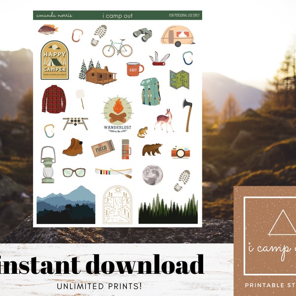 Camping Printable Stickers - Etsy