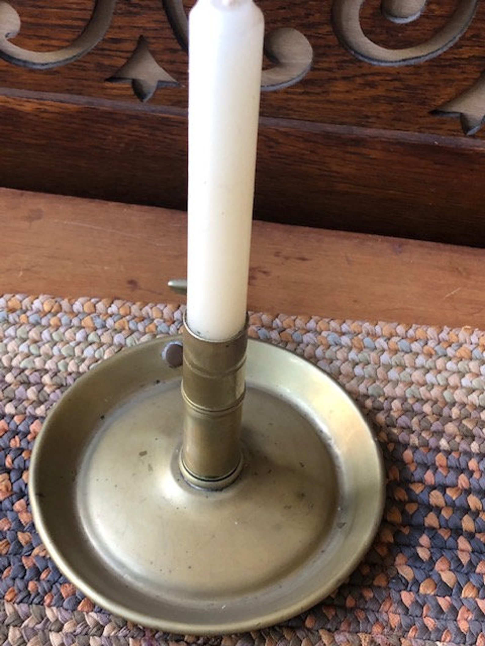 Antique Round Brass Candle Holder With Finger Lift and Handle, Antique ...
