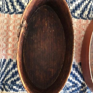 Antique Primitive Wood Butter Box, Oval With Laced Fingers Sewn Joints ...