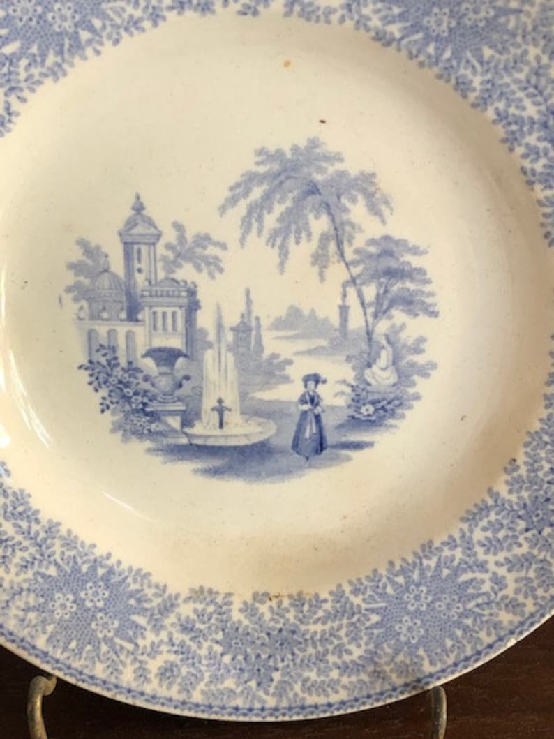 6" W Adams and Sons Blue Transferware Plate, Blue Mark With Ship Sails ...