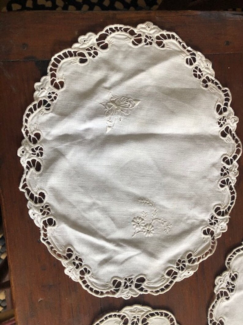 Set of Four Vintage/antique Linen Dresser Doilies With Handmade Lace ...