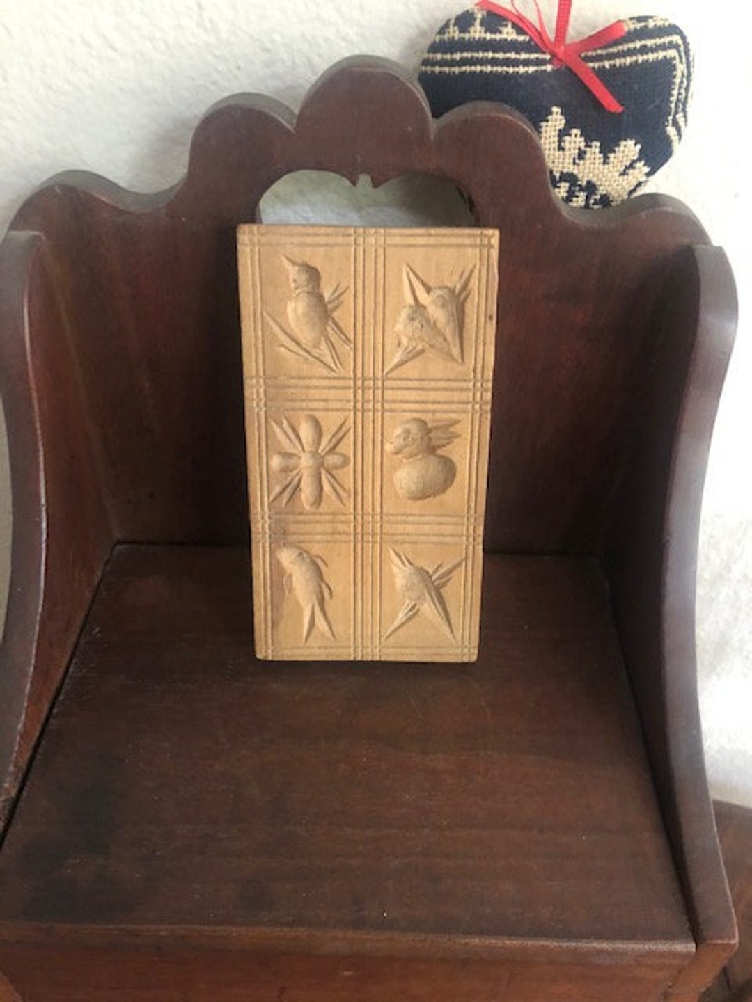 Primitive Antique Wood Butter Mold, 6 Images in 6 Squares With Bird ...