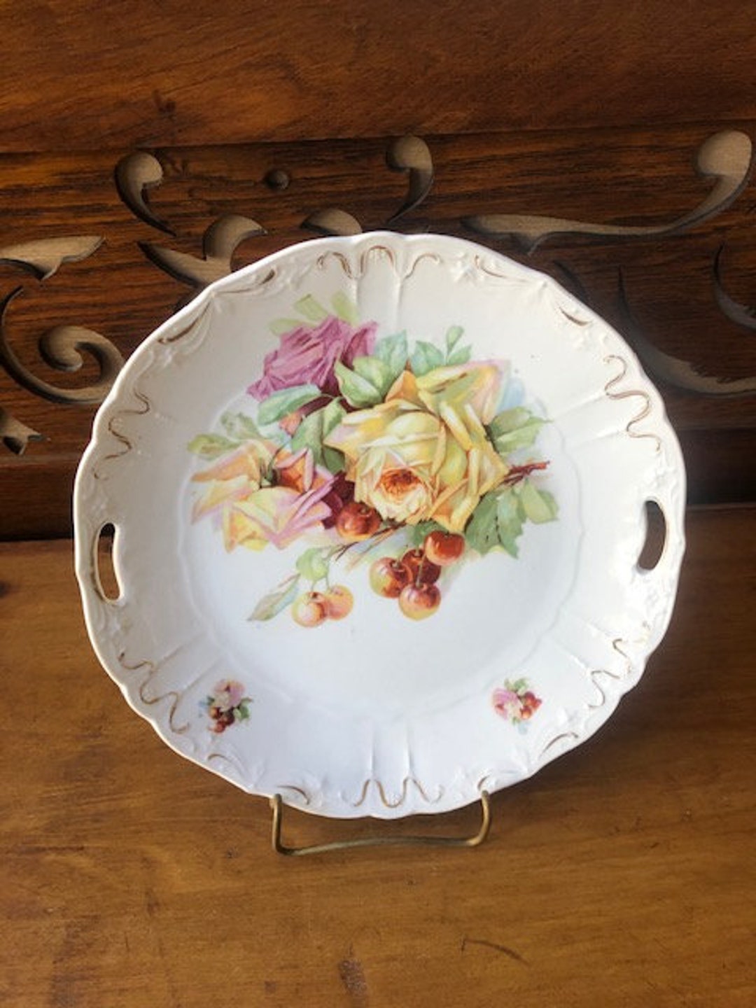 Antique/vintage Rose Cake Plate or Serving Plate, 9.5 Inches With ...